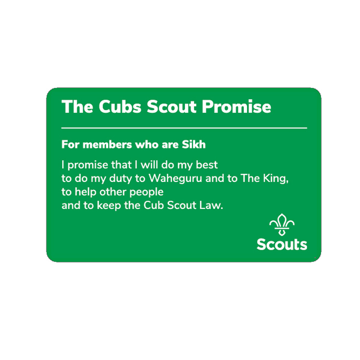 Cub Scouts Promise Card - Sikh Scouts Sections