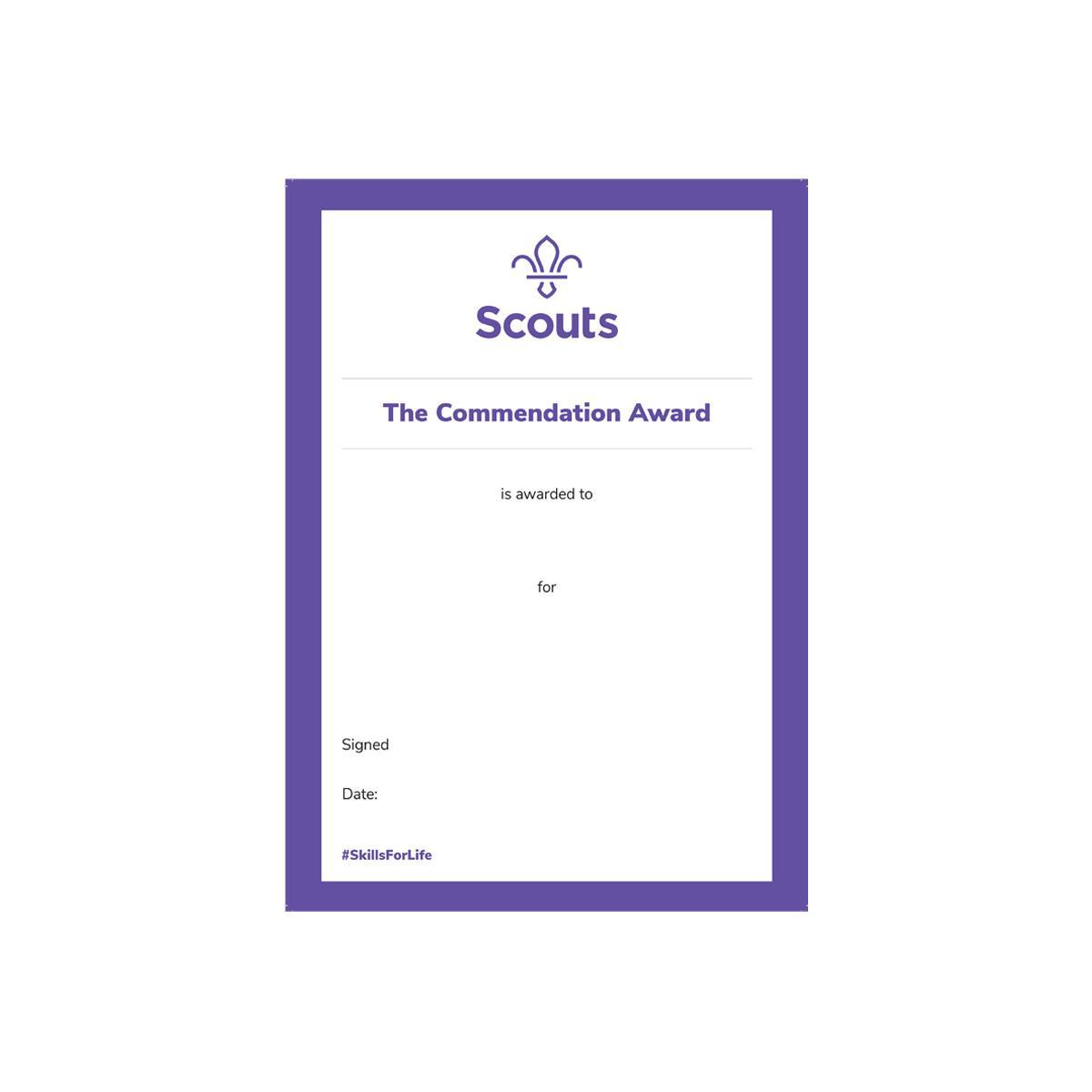 The Scouts Commendation Award Certificate - Pack of 10