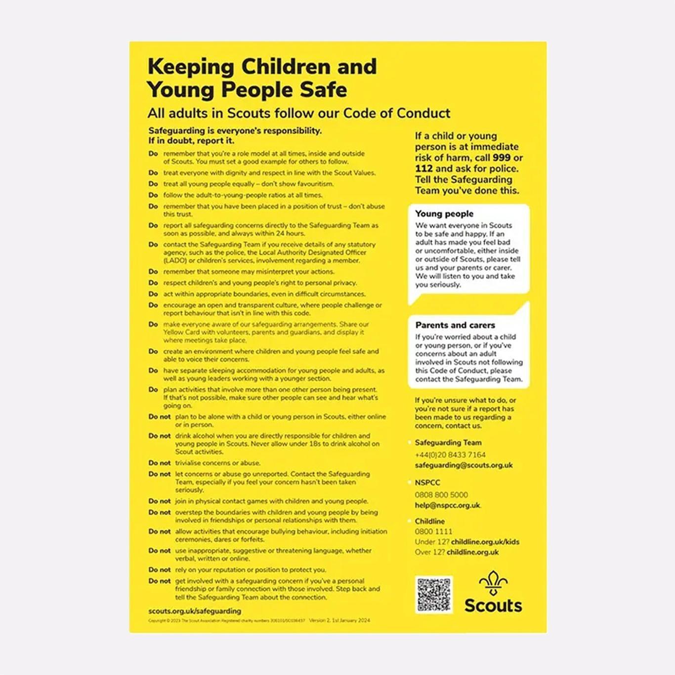 Scouts Yellow Card Poster - Safeguarding Code of Conduct for Adults