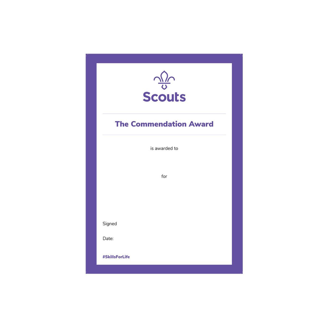 The Scouts Commendation Award Certificate - Pack of 10