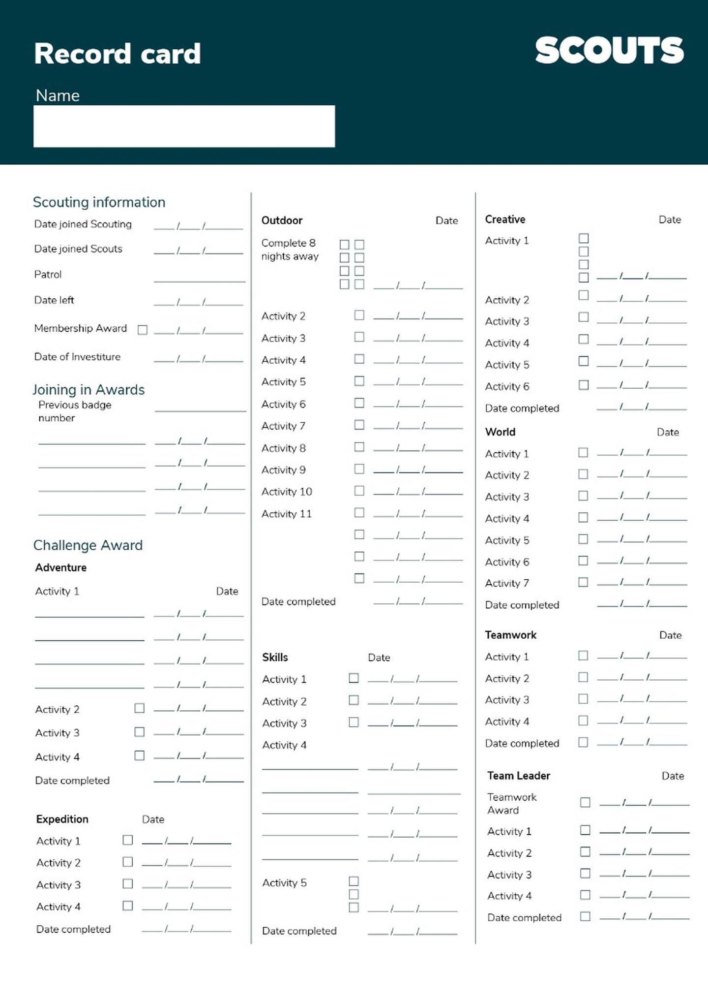 Scouts Hobbies Activity Badge Scouts Sections