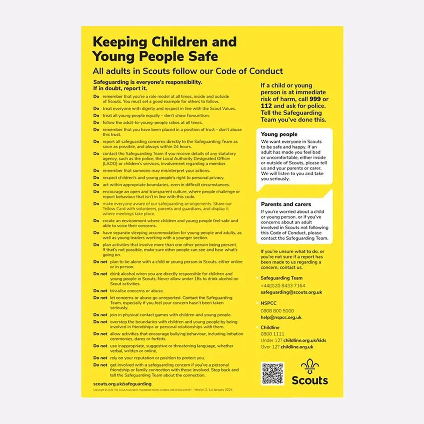 Scouts Yellow Card Poster - Safeguarding Code of Conduct for Adults