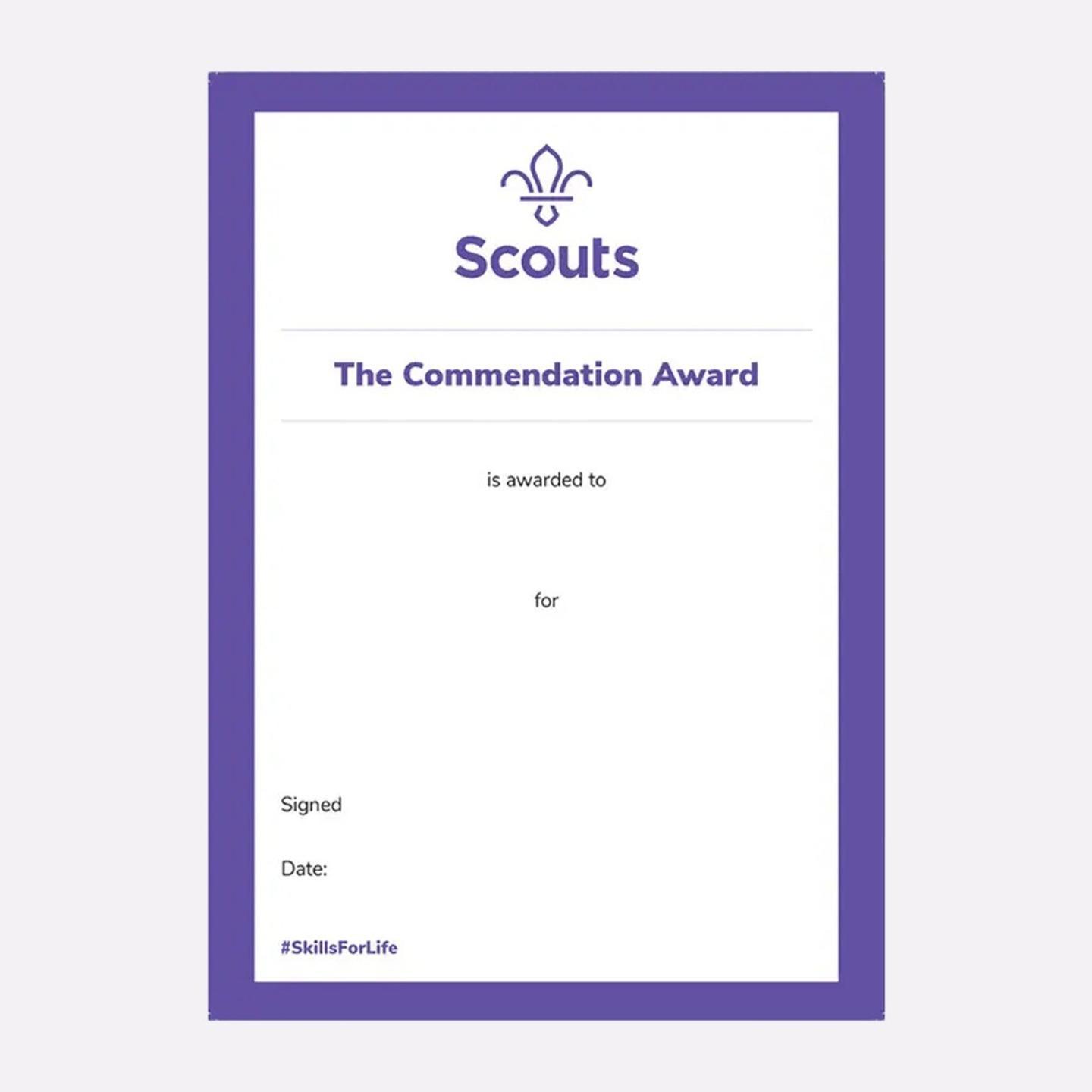 The Scouts Commendation Award Certificate - Pack of 10