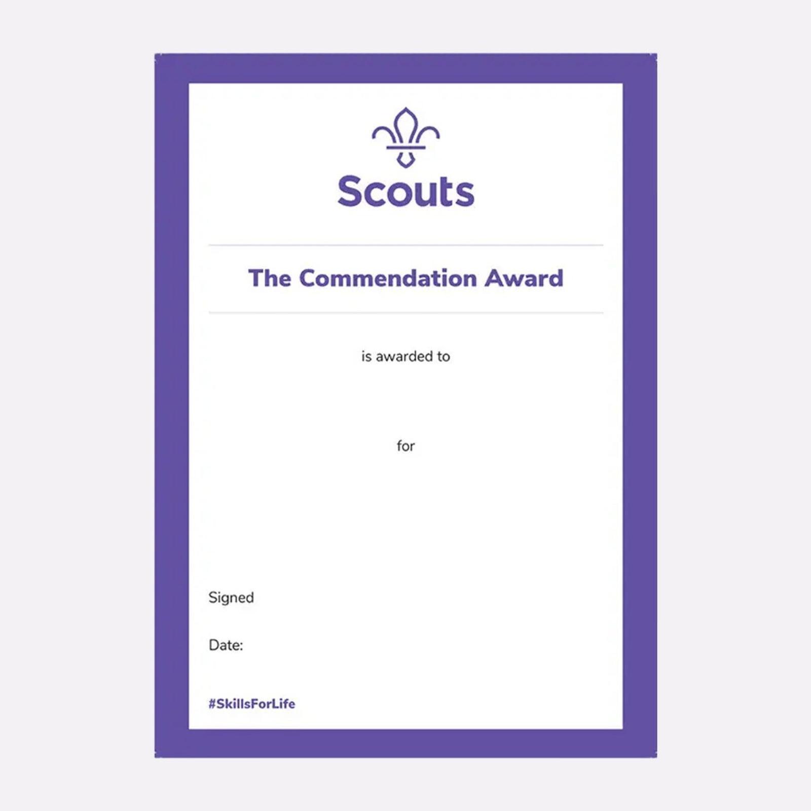 The Scouts Commendation Award Certificate - Pack of 10