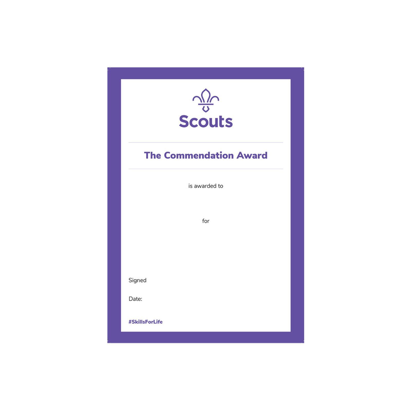 The Scouts Commendation Award Certificate - Pack of 10