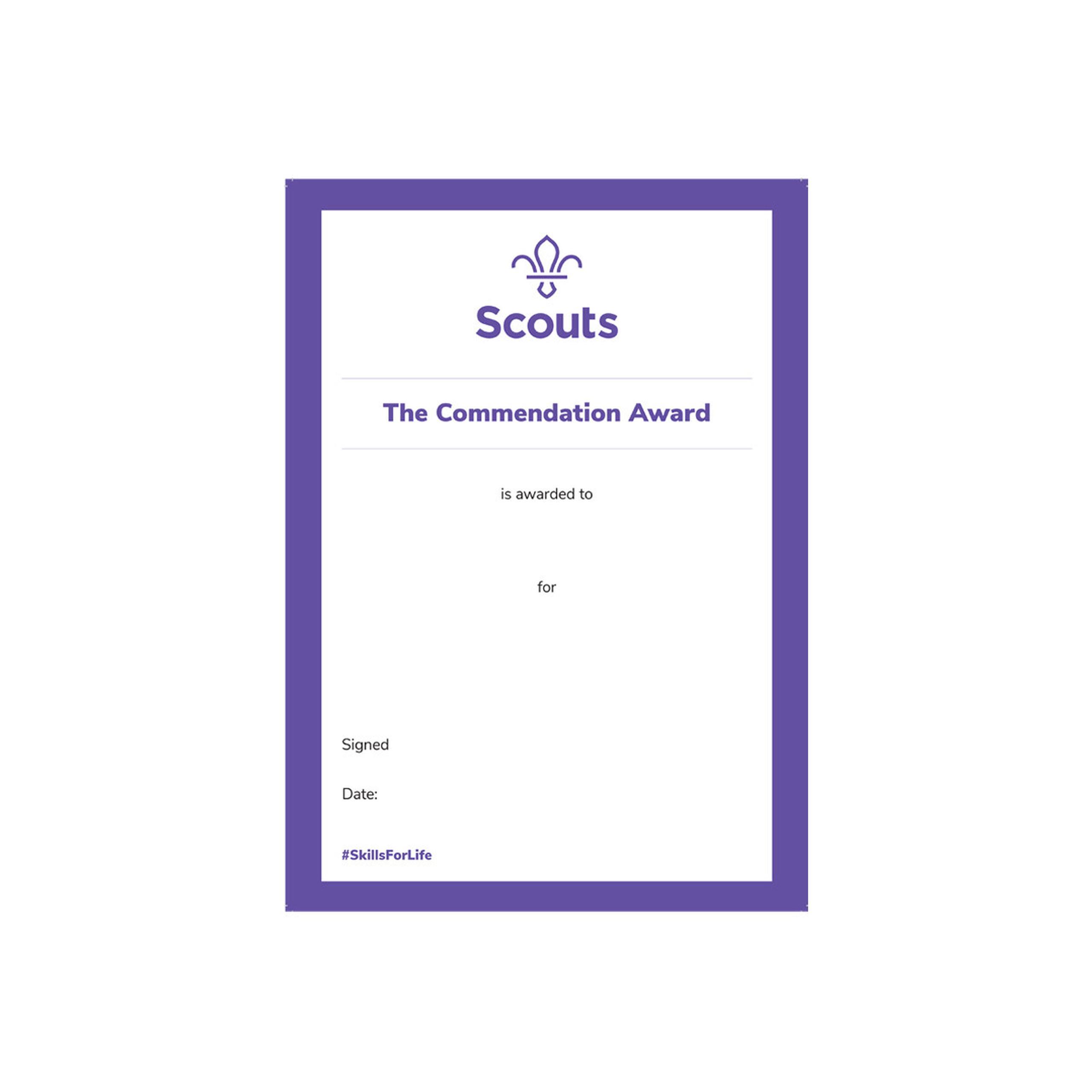 The Scouts Commendation Award Certificate - Pack of 10