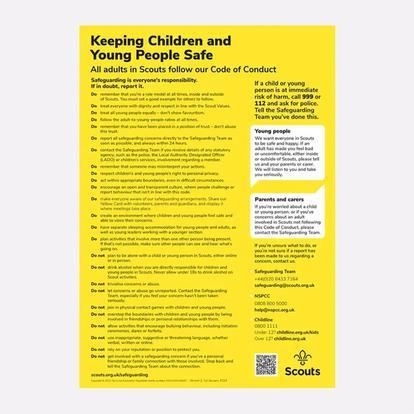 Scouts Yellow Card Poster - Safeguarding Code of Conduct for Adults